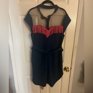 Dresses | Dobby Mesh Insert Fringe Trim High Low Hem Belted Dress Brand ...